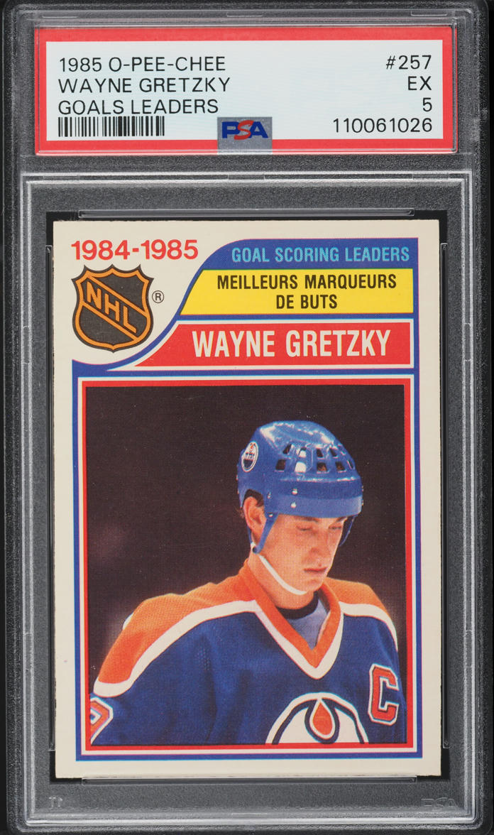 1985 O-Pee-Chee Hockey Wayne Gretzky GOALS LDRS #257 PSA 5 EX on Fanatics Collect