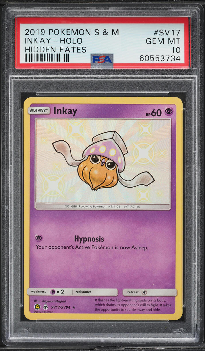 2019 Pokemon Sun & Moon Hidden Fates Shiny Inkay #SV17 PSA 10 GEM MINT ...
