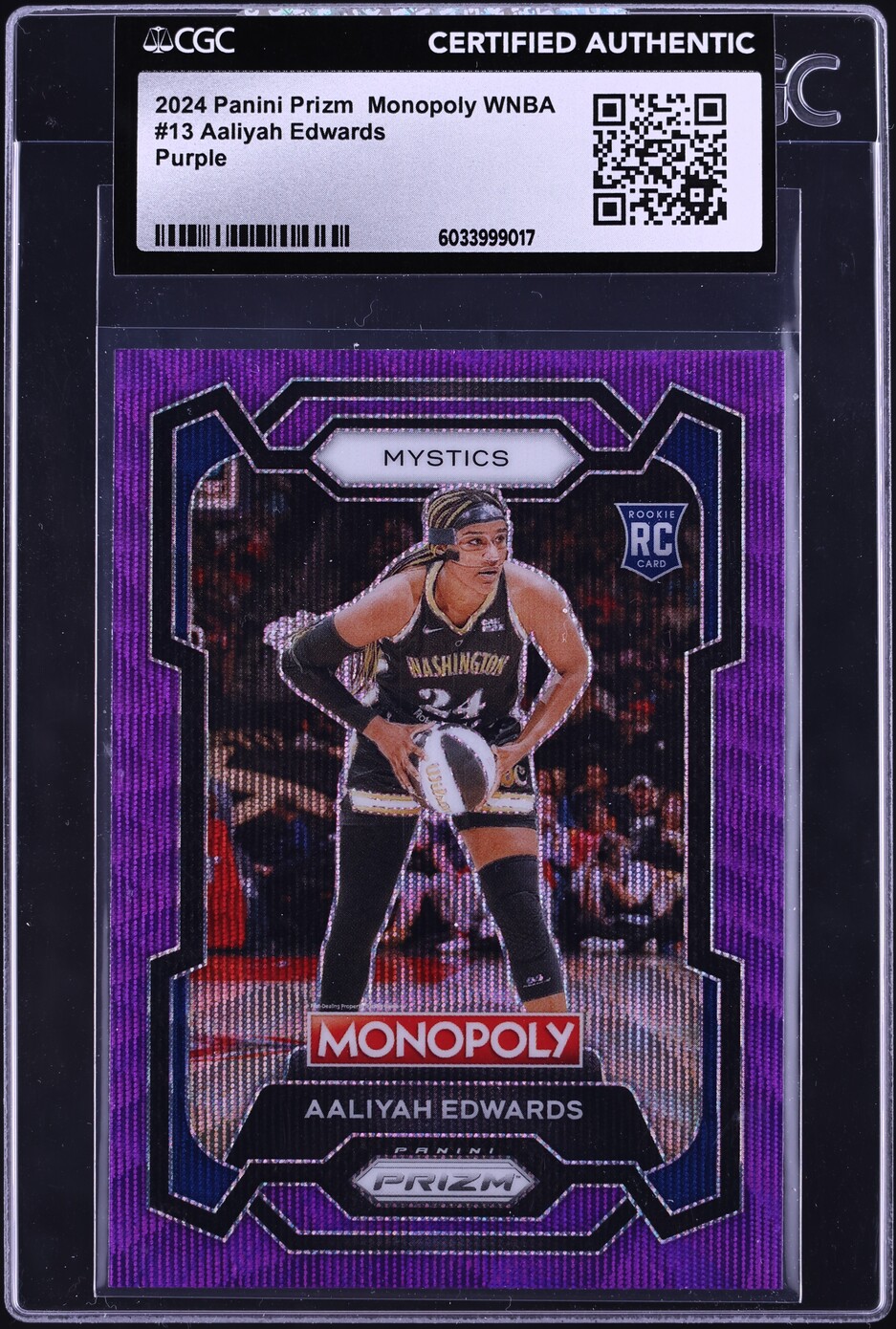 2024 Panini Prizm Monopoly WNBA Purple Aaliyah Edwards ROOKIE #13 CGC ...