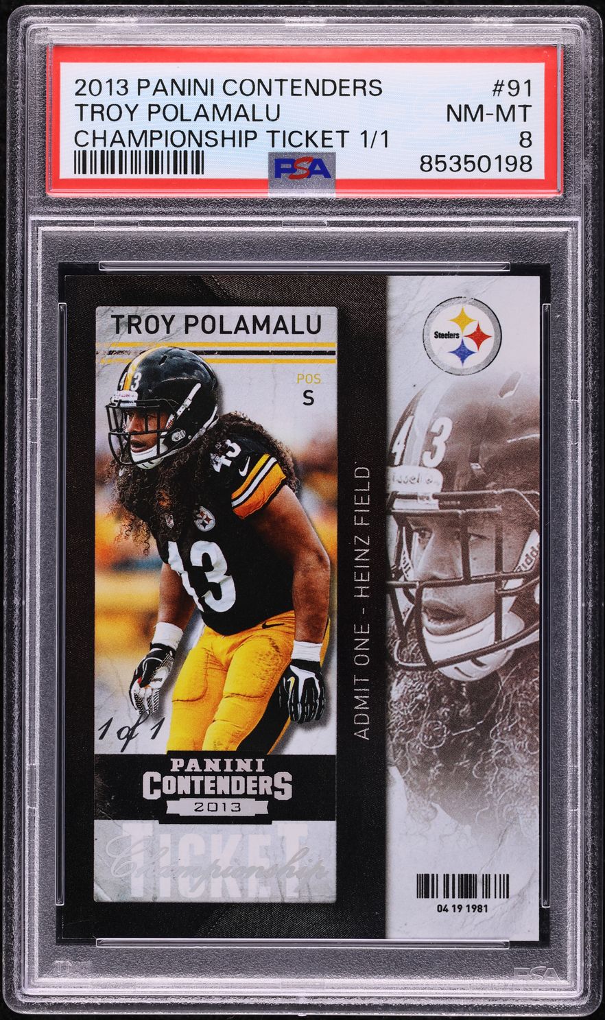 2013 Panini Contenders Championship Ticket Troy Polamalu 1/1 #91 PSA 8 ...