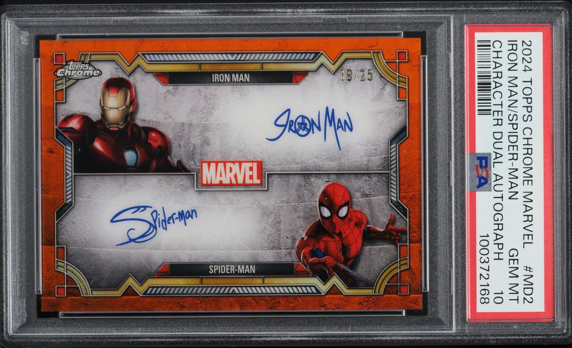 2024 Topps Chrome Marvel Dual Autograph Iron Man & Spider-Man /25 #MD2 ...