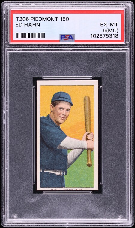 1909-11 T206 Ed Hahn PIEDMONT PSA 6(mc) EXMT on Fanatics Collect