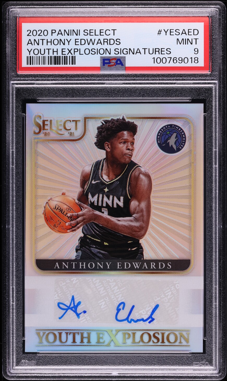 2020 Select Youth Explosion Anthony Edwards ROOKIE AUTO #YES-AED PSA 9 ...