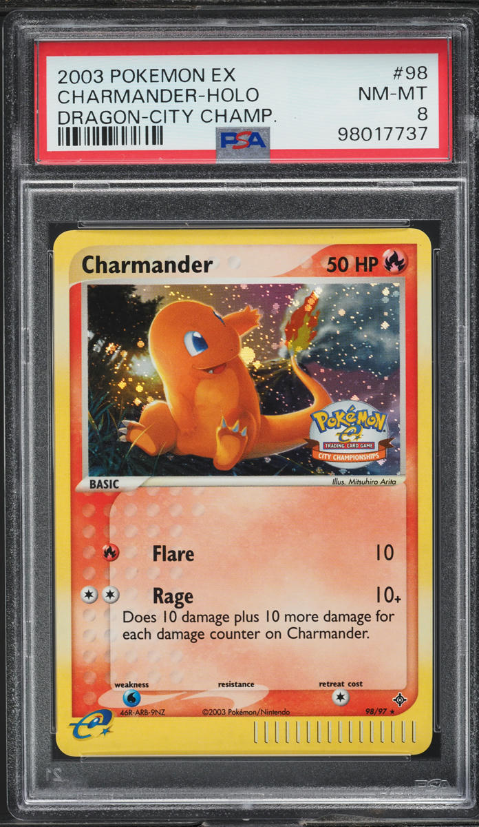 2003 Pokemon EX Dragon City Championships Holo Charmander #98 PSA 8 NM ...