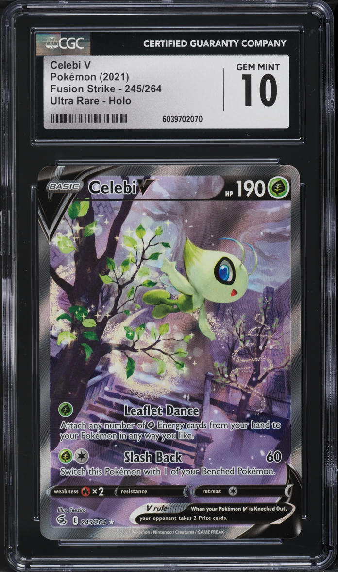 2021 Pokemon Sword & Shield Fusion Strike Full Art Celebi V #245 CGC 10 ...