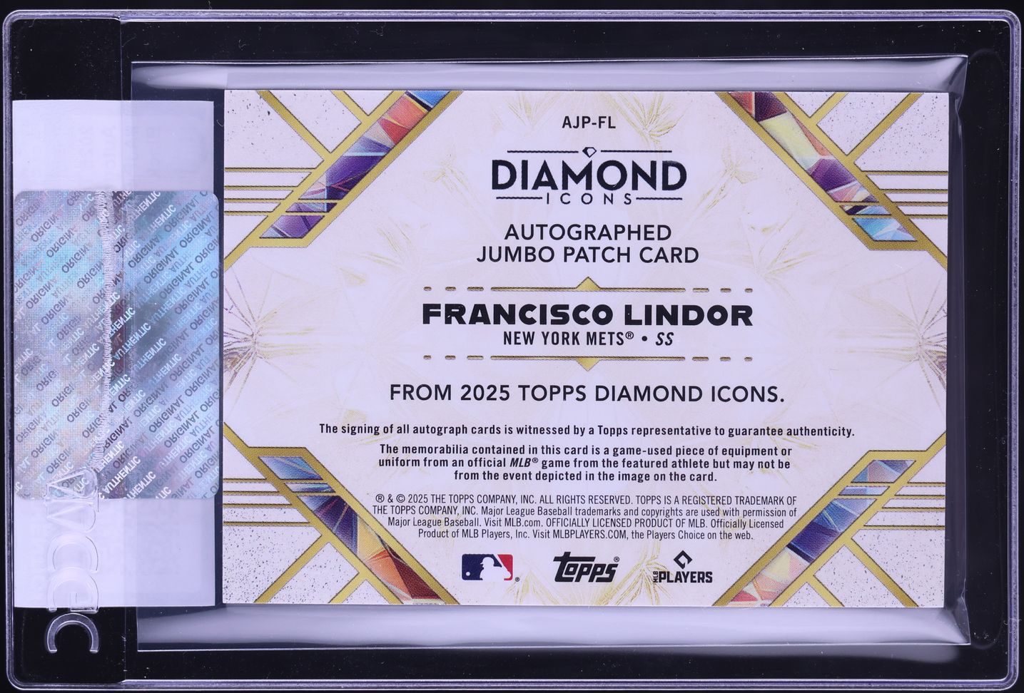 2025 Topps Diamond Icons Black Francisco Lindor PATCH AUTO /10 #AJP-FL ...