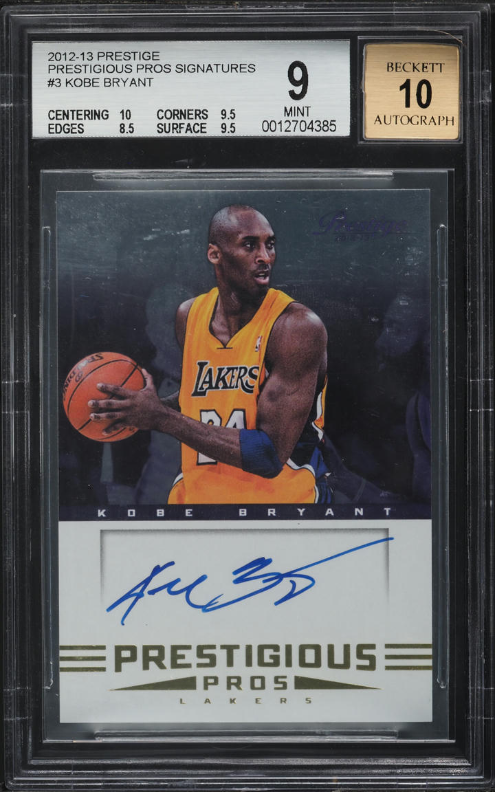 2012 Prestige Prestigious Pros Kobe Bryant AUTO #3 BGS 9 MINT on ...