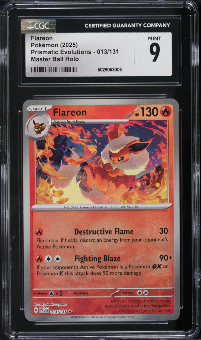 2025 Pokemon SV Prismatic Evolutions Master Ball Holo Flareon #013 CGC ...