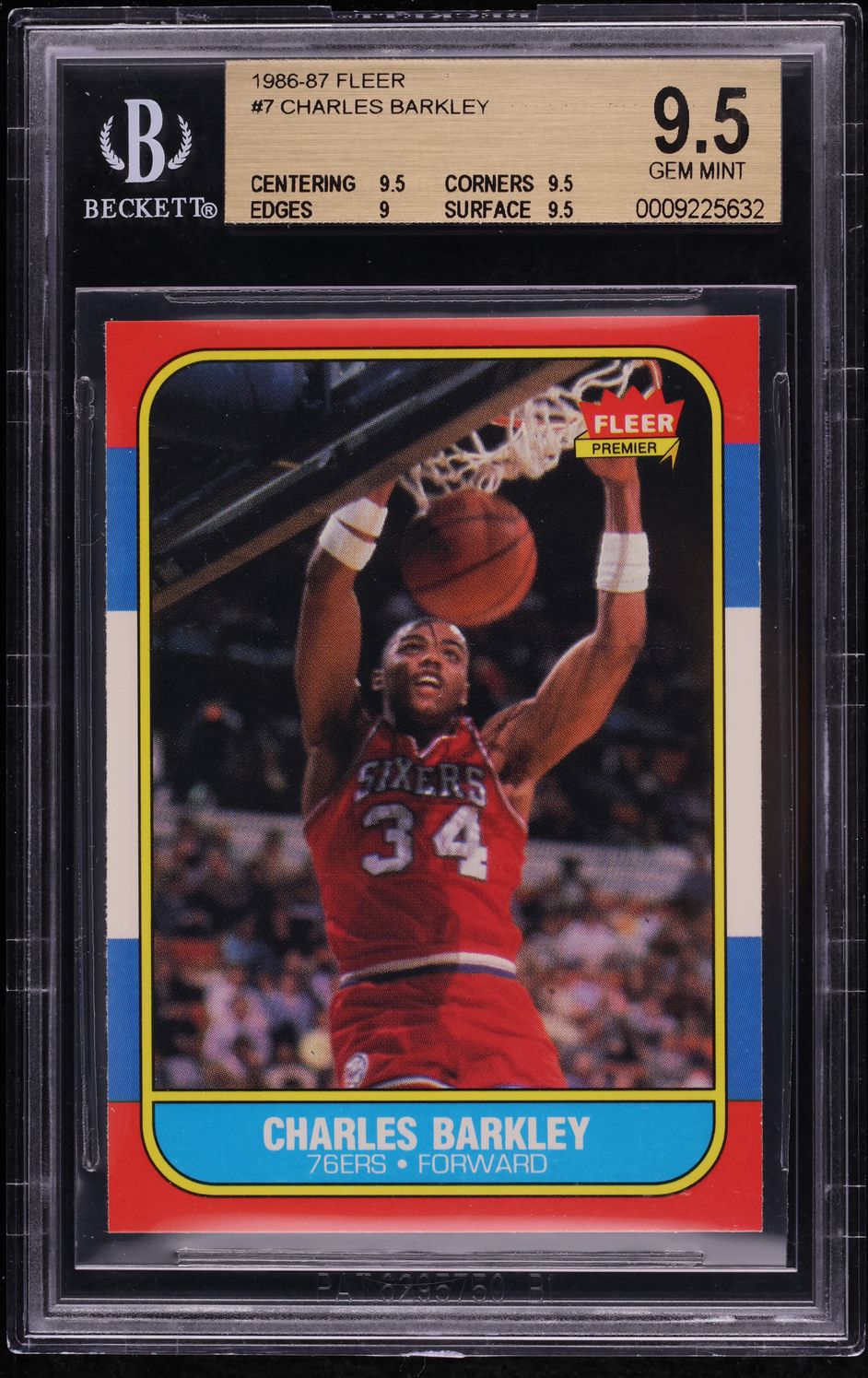 1986 Fleer Basketball Charles Barkley ROOKIE #7 BGS 9.5 GEM MINT on ...