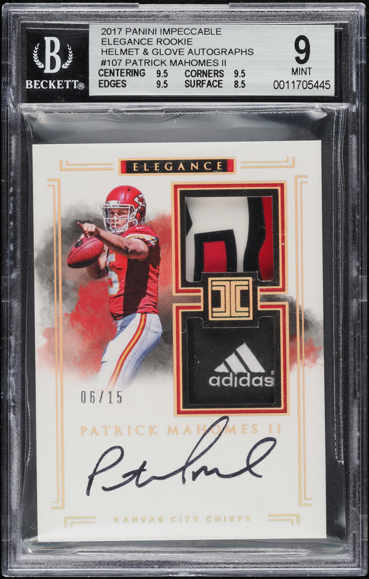 2017 Panini Impeccable Patrick Mahomes II ROOKIE PACTH AUTO /15 #107 ...