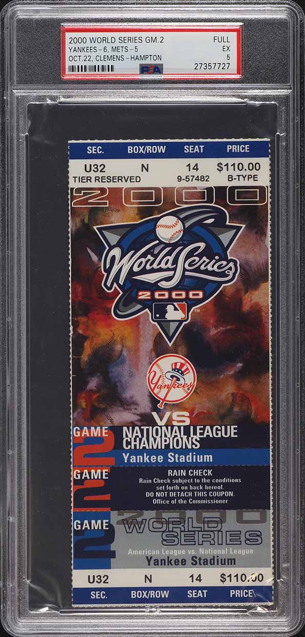 2000 World Series Gm.2 Full Ticket Yankees-6, Mets-5 PSA 5 EX on ...