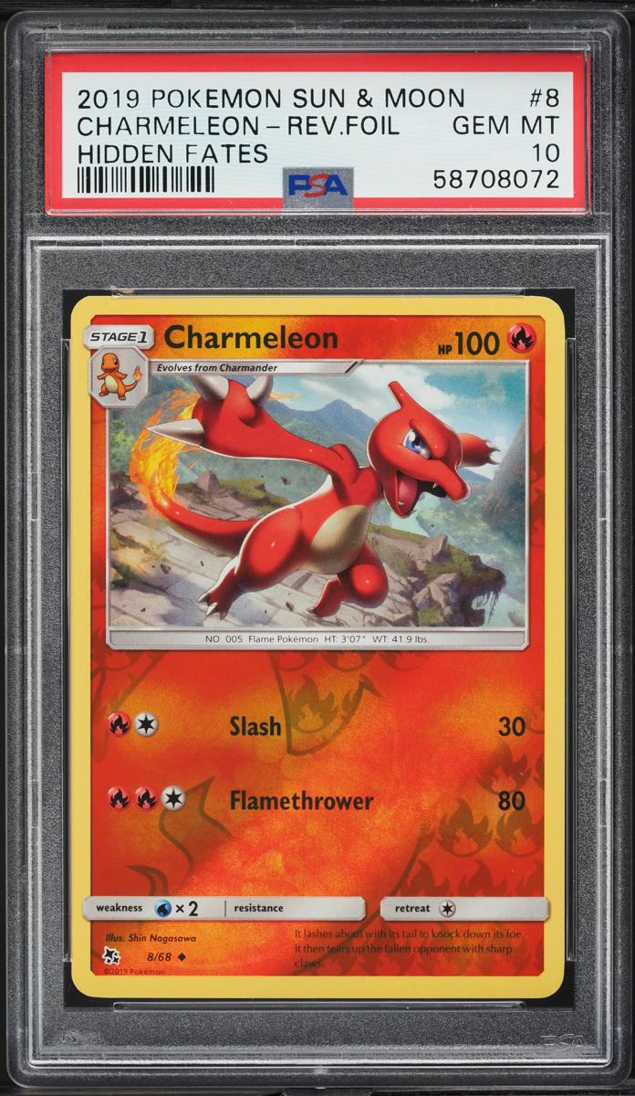 2019 Pokemon Sun & Moon Hidden Fates Reverse Holo Charmeleon #8 PSA 10 ...