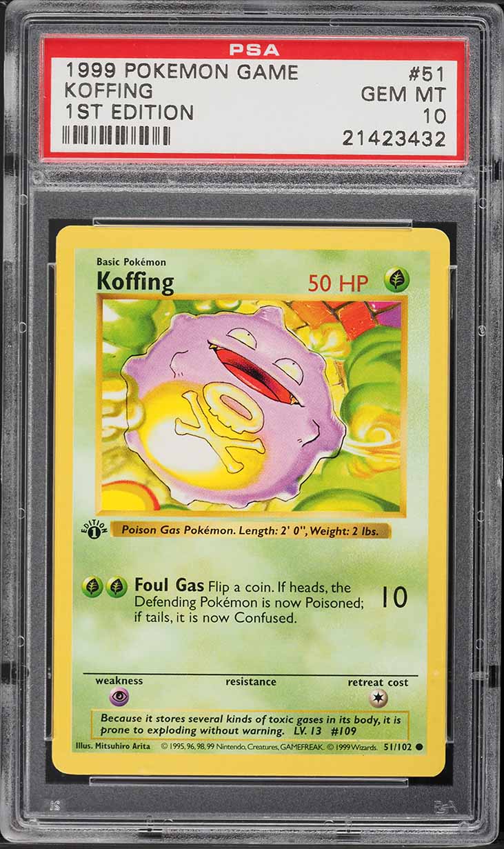 1999 Pokemon Base Set Shadowless 1st Edition Koffing #51 PSA 10 GEM ...