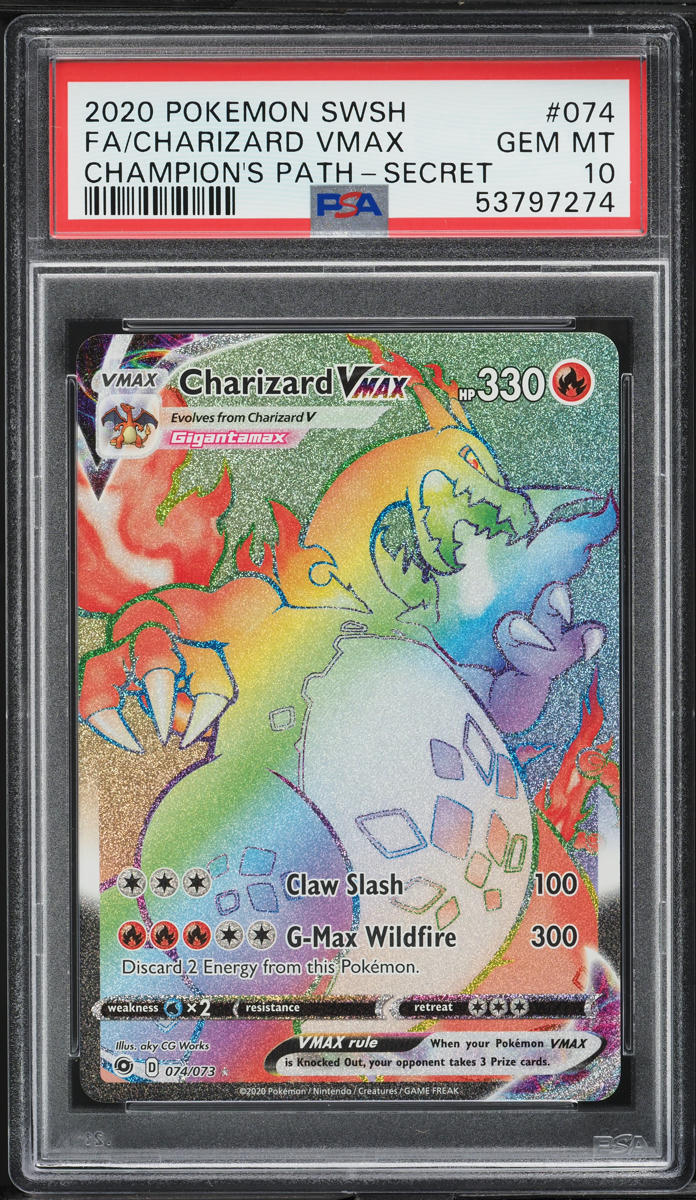 2020 Pokemon SWSH Champion's Path Rainbow Rare Charizard VMAX #74 PSA ...