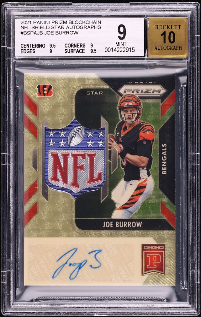 2021 Panini Prizm Blockchain Joe Burrow NFL SHIELD PATCH AUTO 1/1 BGS 9 ...