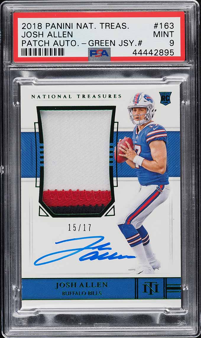 2018 National Treasures Green Josh Allen ROOKIE PATCH AUTO /17 #163 PSA ...