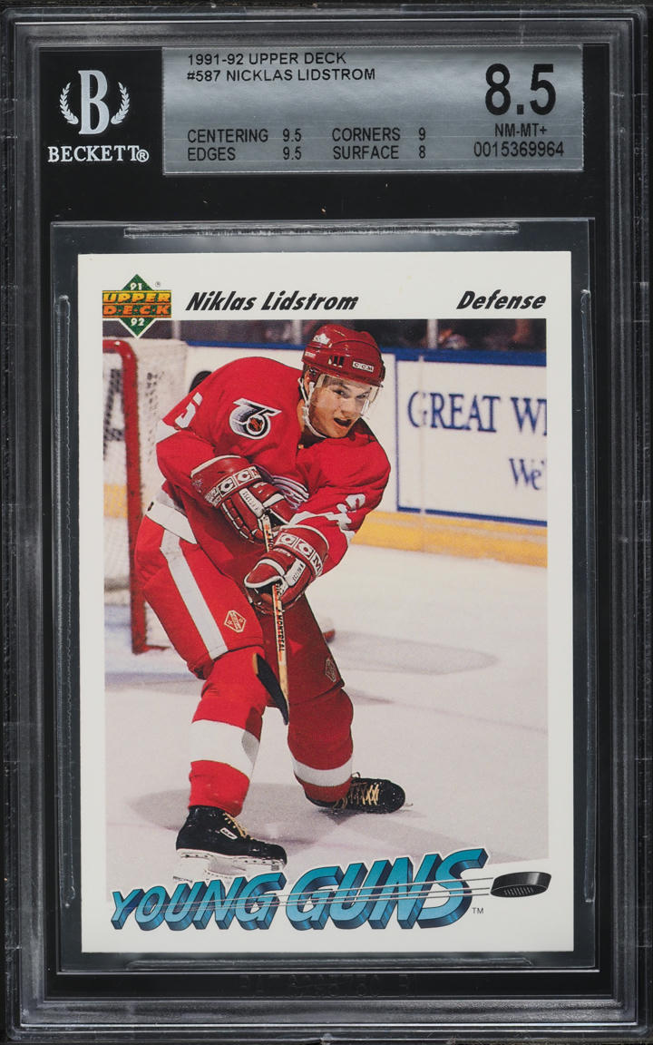 1991 Upper Deck Young Guns Nicklas Lidstrom ROOKIE #587 BGS 8.5 NM-MT+ ...
