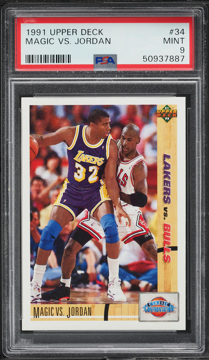 1991 Upper Deck Basketball Magic Johnson Vs. Michael Jordan #34 PSA 9 ...