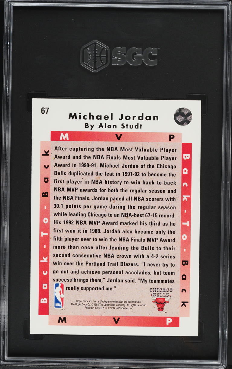 1992 Upper Deck MVP Michael Jordan #67 SGC 9 MINT on Fanatics Collect