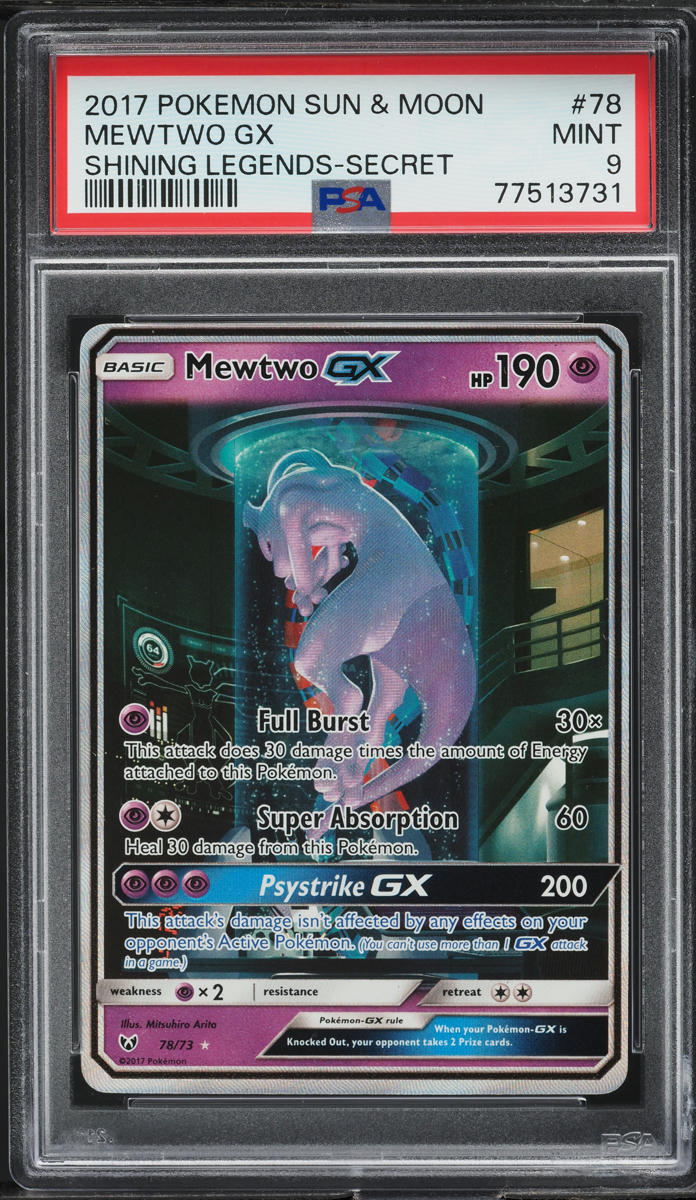 2017 Pokemon Sun & Moon Shining Legends Alt Art Mewtwo GX #78 PSA 9 ...