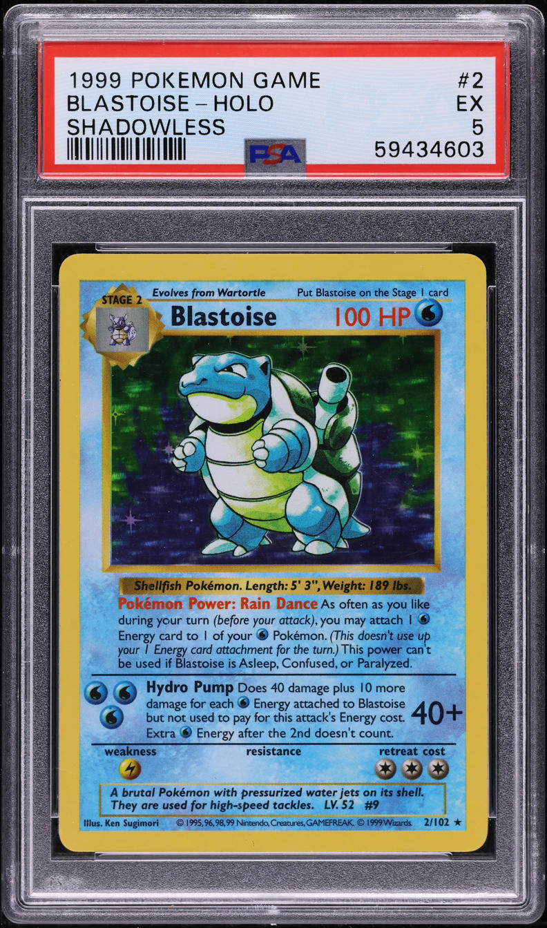 1999 Pokemon Base Set Shadowless Holo Blastoise #2 PSA 5 EX on Fanatics ...