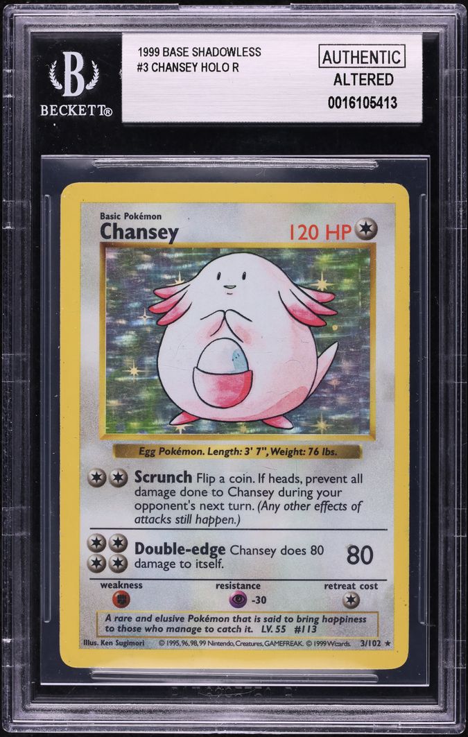 1999 Pokemon Base Set Shadowless Holo Chansey #3 BGS AUTH on Fanatics ...