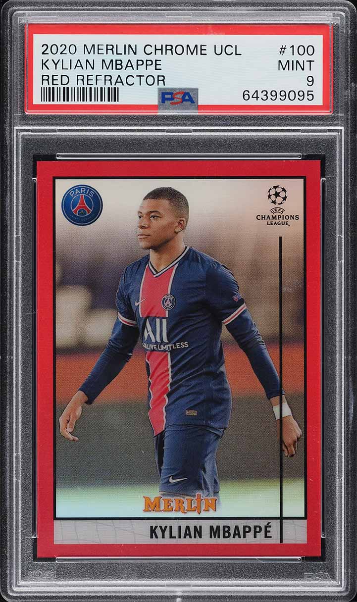 2020 Topps Merlin Chrome UEFA Red Refractor Kylian Mbappe /10 #100 PSA ...