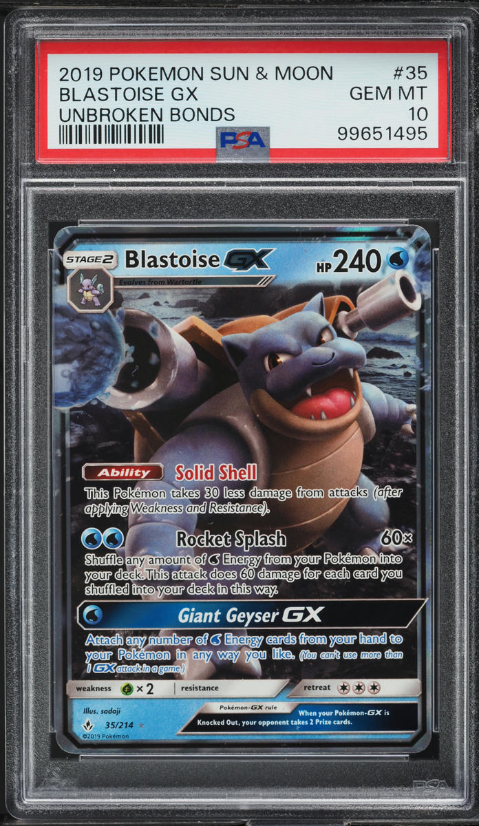 2019 Pokemon Sun & Moon Unbroken Bonds Blastoise GX #35 PSA 10 GEM MINT on Fanatics Collect