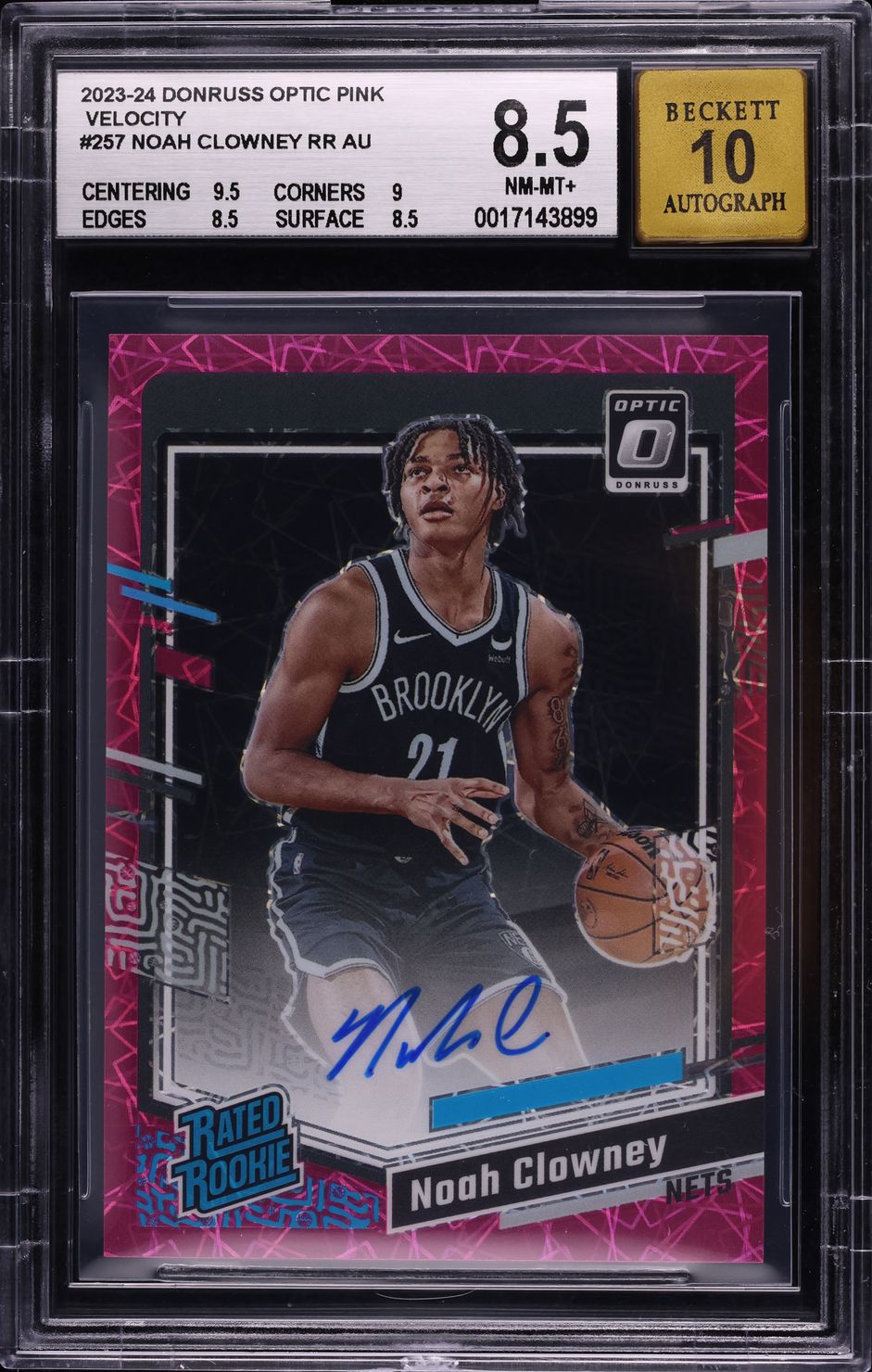 2023 Donruss Optic Pink Velocity Noah Clowney ROOKIE AUTO /79 #257 BGS 8.5 on Fanatics Collect