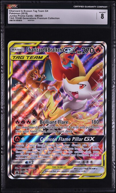 2019 Pokemon SM Black Star Promo Jumbo Tag Team Charizard & Braixen GX CGC 8 on Fanatics Collect