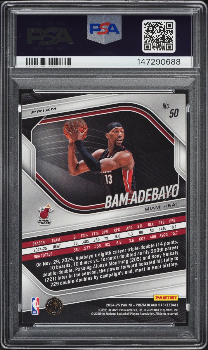 2024 Panini Prizm Black Snakeskin Prizm Bam Adebayo #50 PSA 10 GEM MINT ...