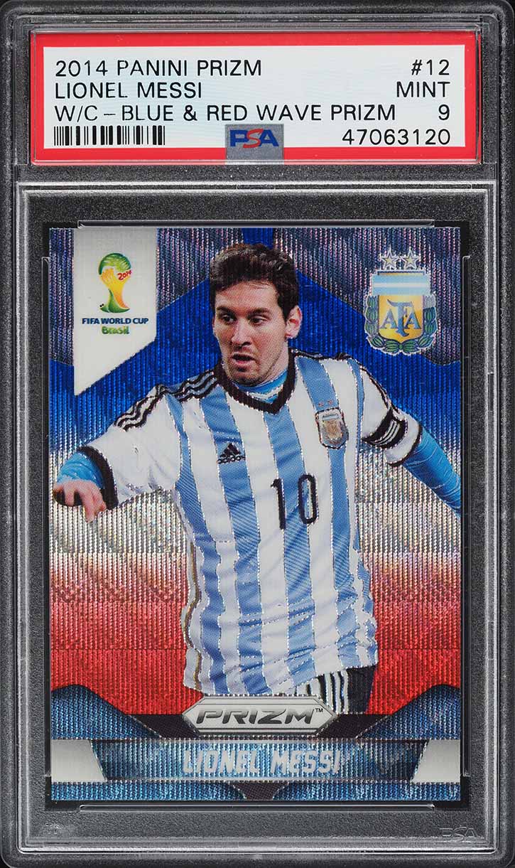 2014 Panini Prizm World Cup Blue & Red Wave Lionel Messi #12 PSA 9 MINT ...