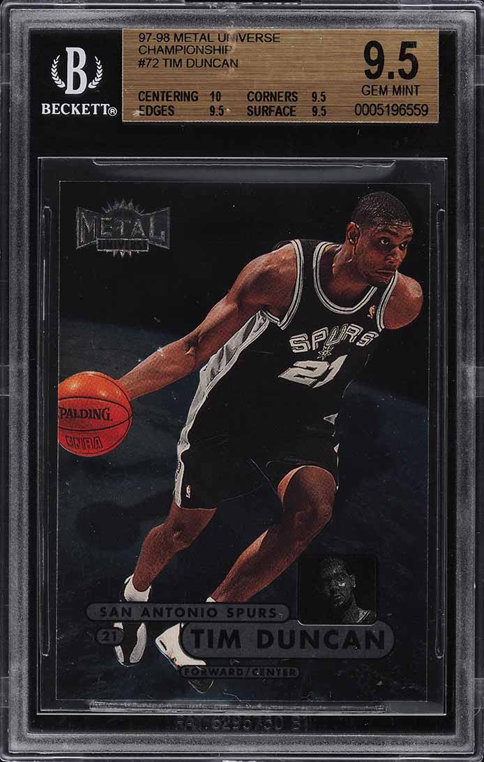1997 Metal Universe Championship Tim Duncan ROOKIE #72 BGS 9.5 GEM MINT ...