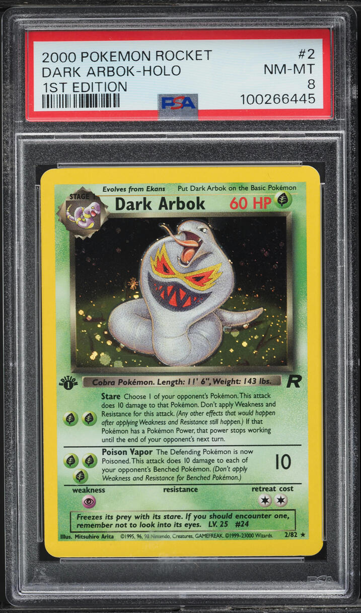 2000 Pokemon Team Rocket 1st Edition Holo Dark Arbok #2 PSA 8 NM-MT on ...
