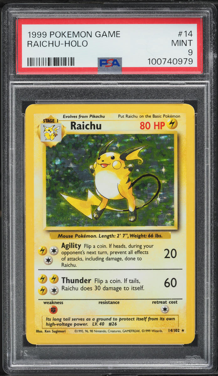 1999 Pokemon Base Set Holo Raichu #14 PSA 9 MINT on Fanatics Collect