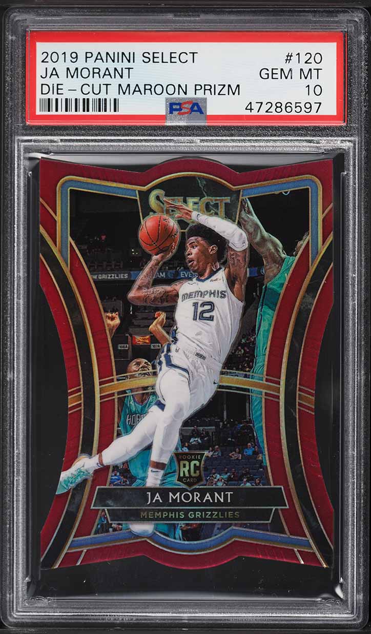2019 Select Maroon Prizm Die-Cut Ja Morant ROOKIE JSY # 12/175 #120 PSA ...