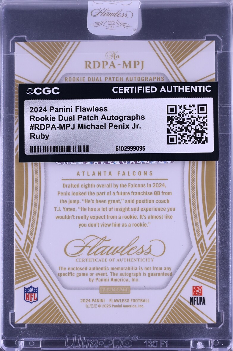 2024 Panini Flawless Dual Ruby Michael Penix Jr ROOKIE PATCH AUTO /15 # ...