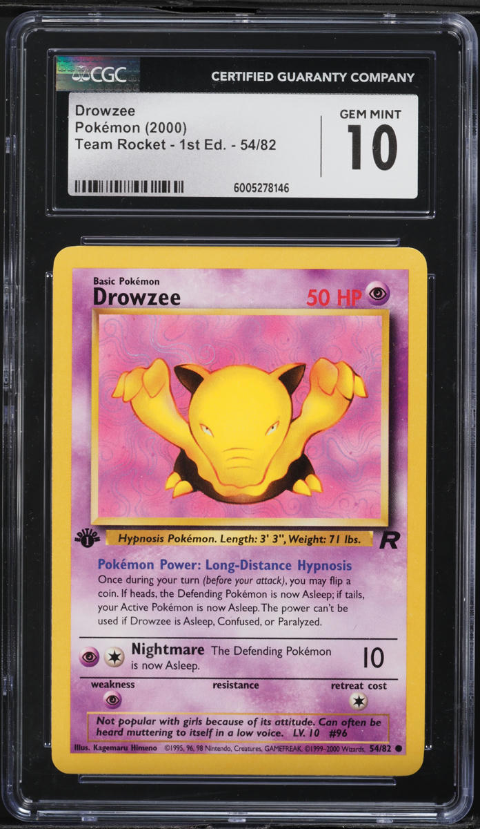 2000 Pokemon Team Rocket 1st Edition Drowzee #54 CGC 10 GEM MINT on ...