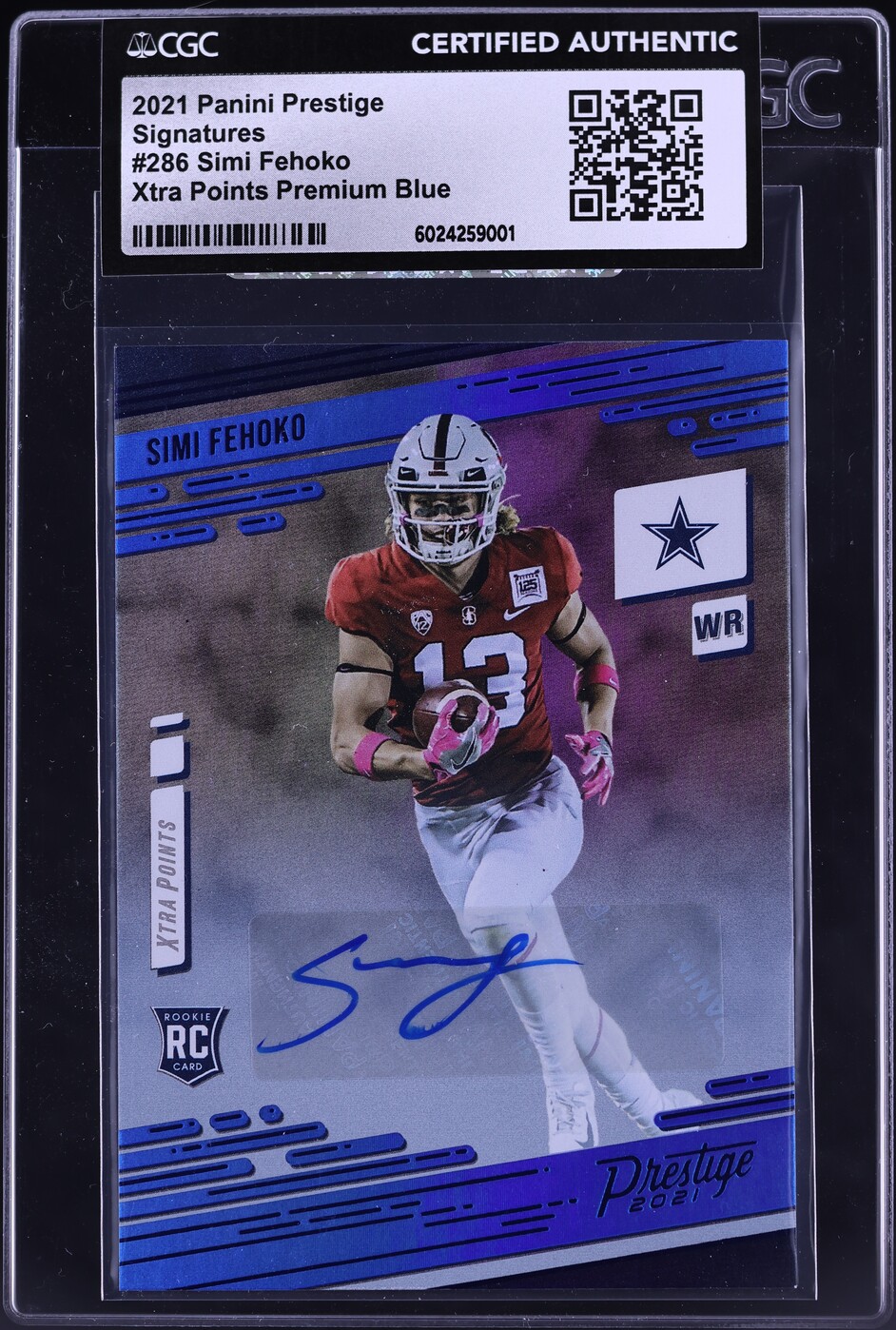 2021 Panini Prestige Xtra Pts Premium Blue Simi Fehoko ROOKIE AUTO #286 ...