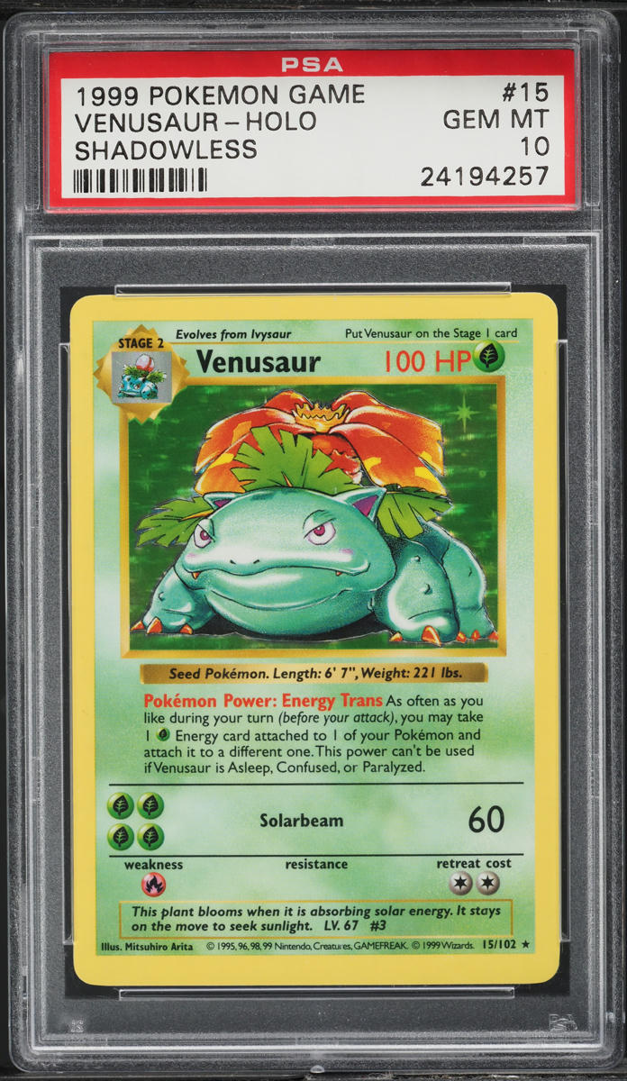 1999 Pokemon Base Set Shadowless Holo Venusaur #15 PSA 10 GEM MINT on Fanatics Collect