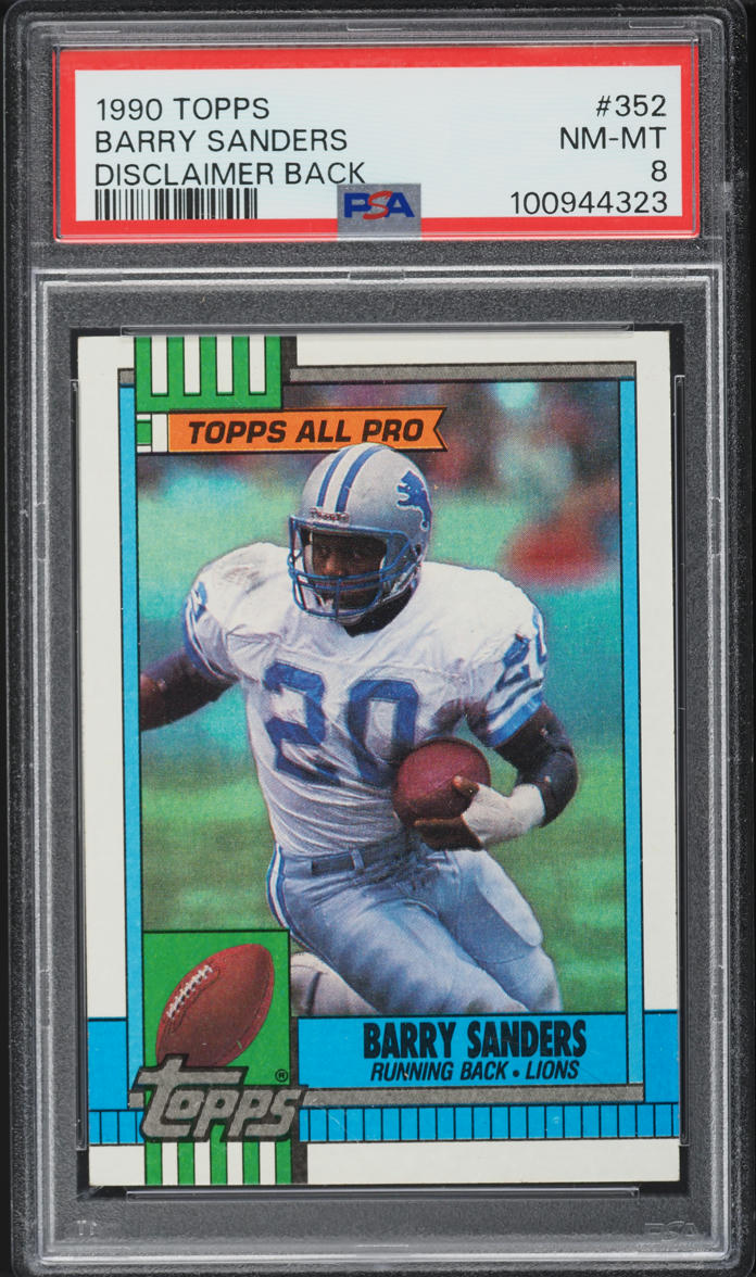1990 Topps Football Barry Sanders DISCLAIMER BACK #352 PSA 8 NM-MT on ...