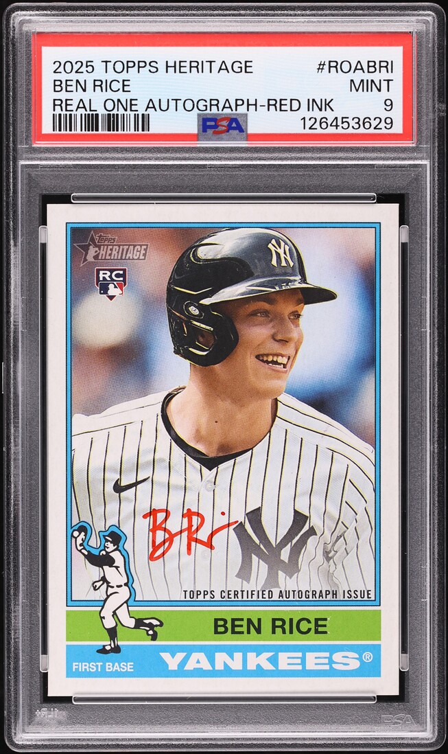 2025 Topps Heritage Real One Red Ink Ben Rice ROOKIE AUTO /76 #ROA-BRI ...