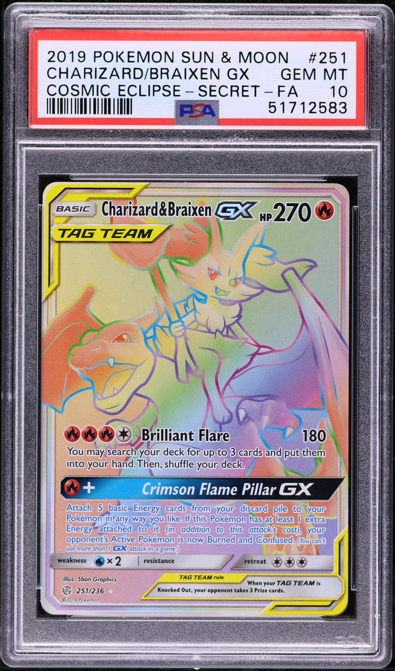 2019 Pokemon SM Cosmic Eclipse Hyper Rare Charizard & Braixen GX #251 ...