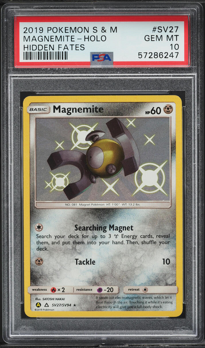 2019 Pokemon Sun & Moon Hidden Fates Shiny Magnemite #SV27 PSA 10 GEM ...