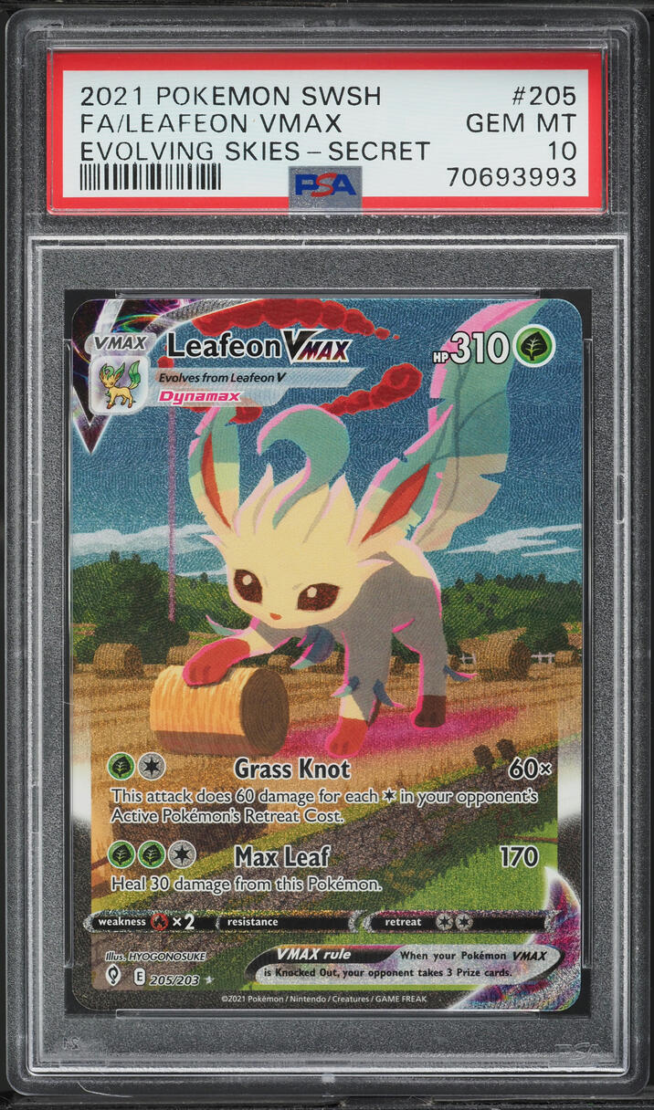 2021 Pokemon SWSH Evolving Skies Alt Art Leafeon VMAX #205 PSA 10 GEM ...