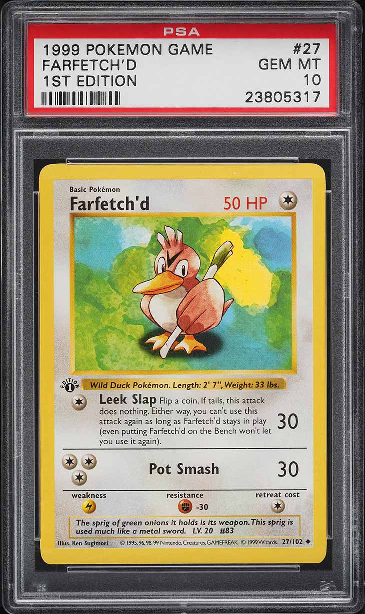 1999 Pokemon Base Set Shadowless 1st Edition Farfetch'd #27 PSA 10 GEM MINT on Fanatics Collect