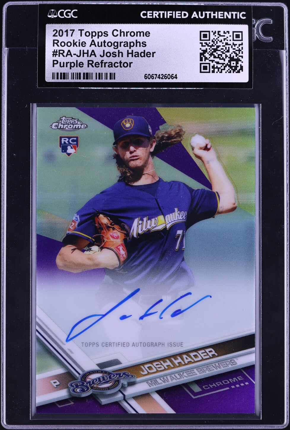 2017 Topps Chrome Purple Refractor Josh Hader ROOKIE AUTO /250 #RA-JHA ...