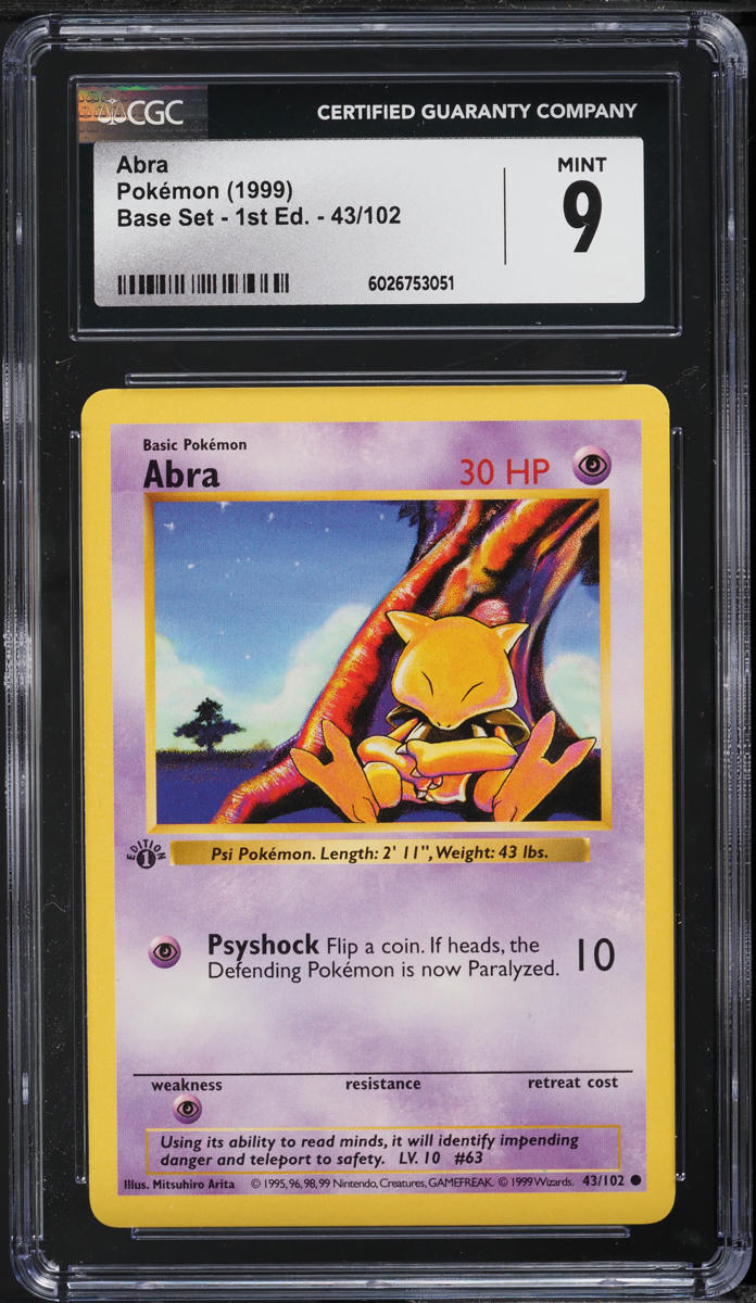 1999 Pokemon Base Set Shadowless 1st Edition Abra #43 CGC 9 MINT on ...
