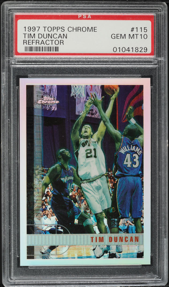 1997 Topps Chrome Refractor Tim Duncan ROOKIE #115 PSA 10 GEM MINT on ...