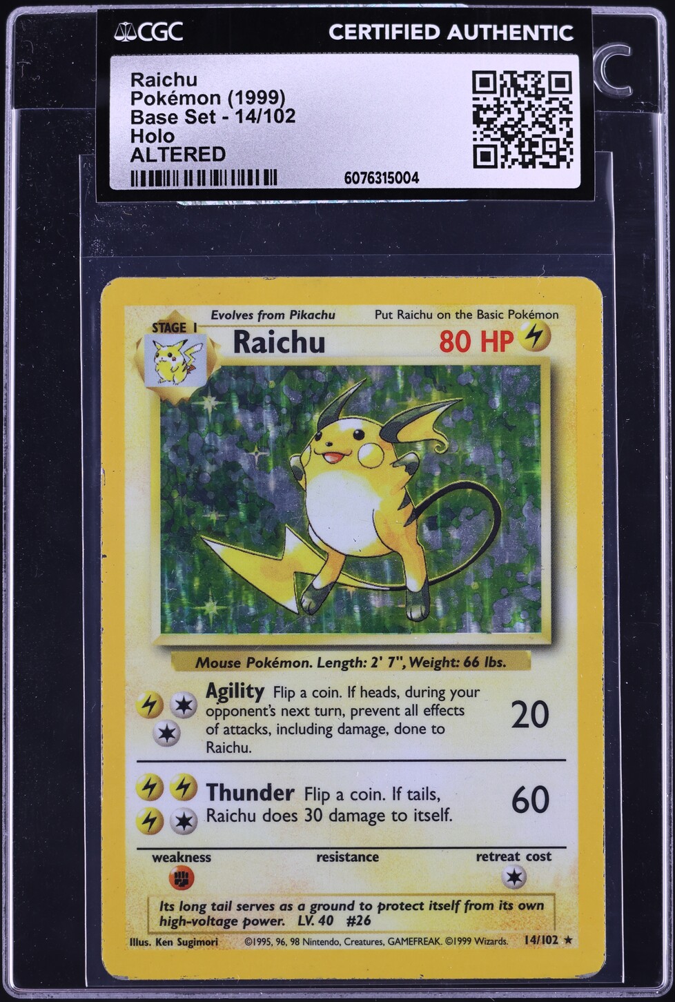 1999 Pokemon Base Set Holo Raichu #14 CGC ALTERED AUTH on Fanatics Collect